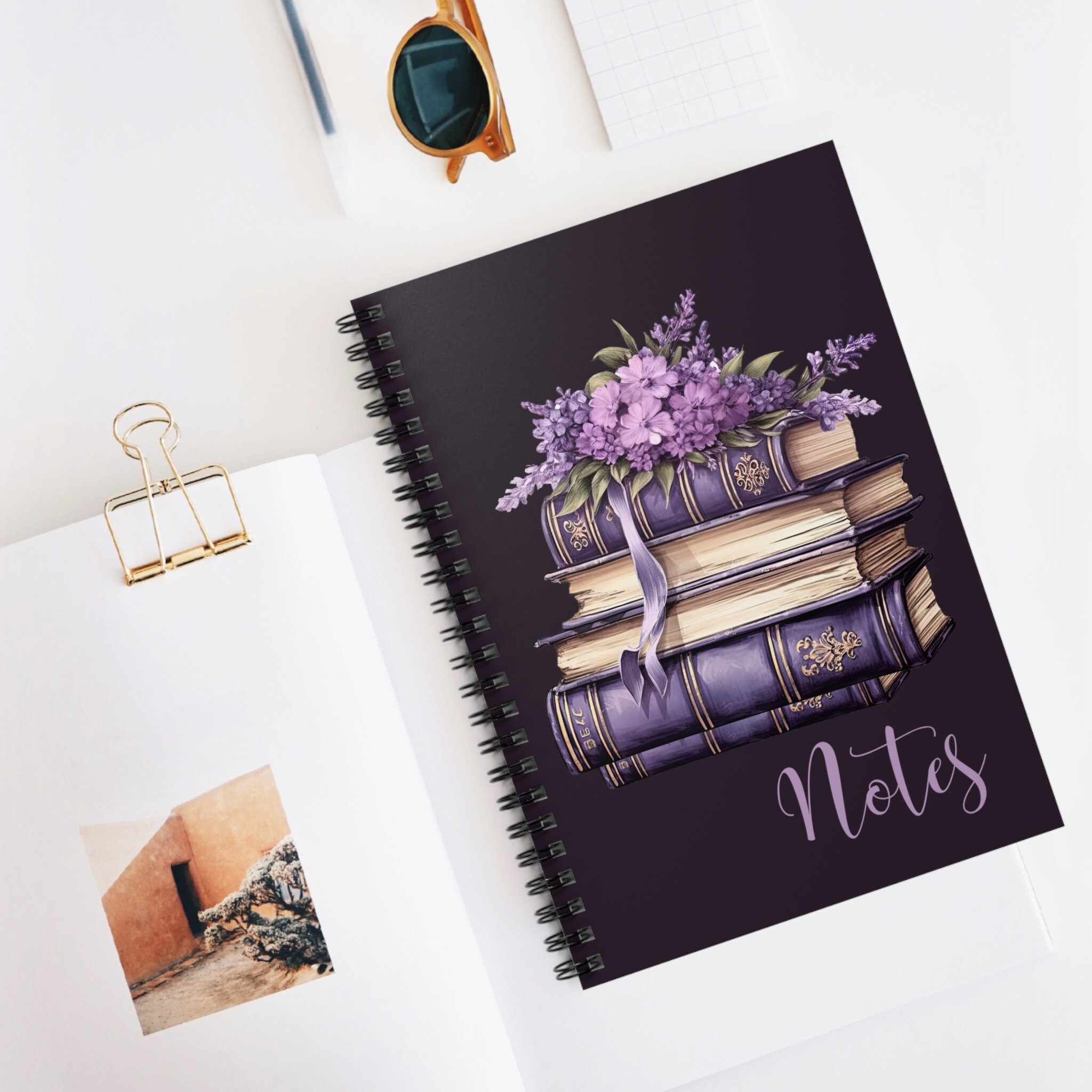 Purple Vintage Book Stack With Purple Flowers Notebook Purple Journal ...