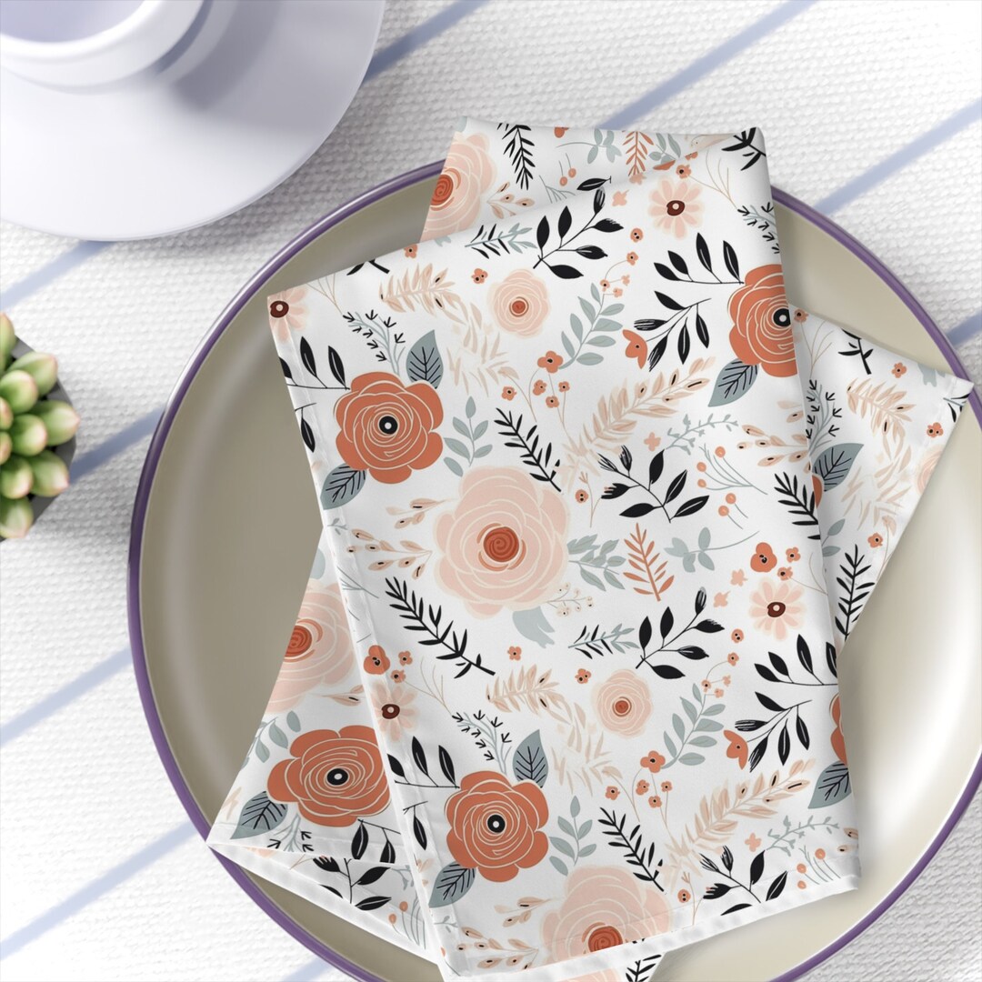 Boho Farmhouse Peach Flower Cloth Napkins Rustic Reusable Napkins ...