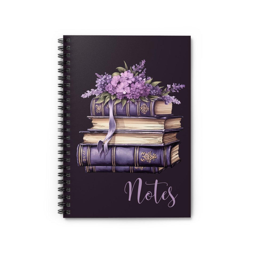 Purple Vintage Book Stack With Purple Flowers Notebook Purple Journal ...