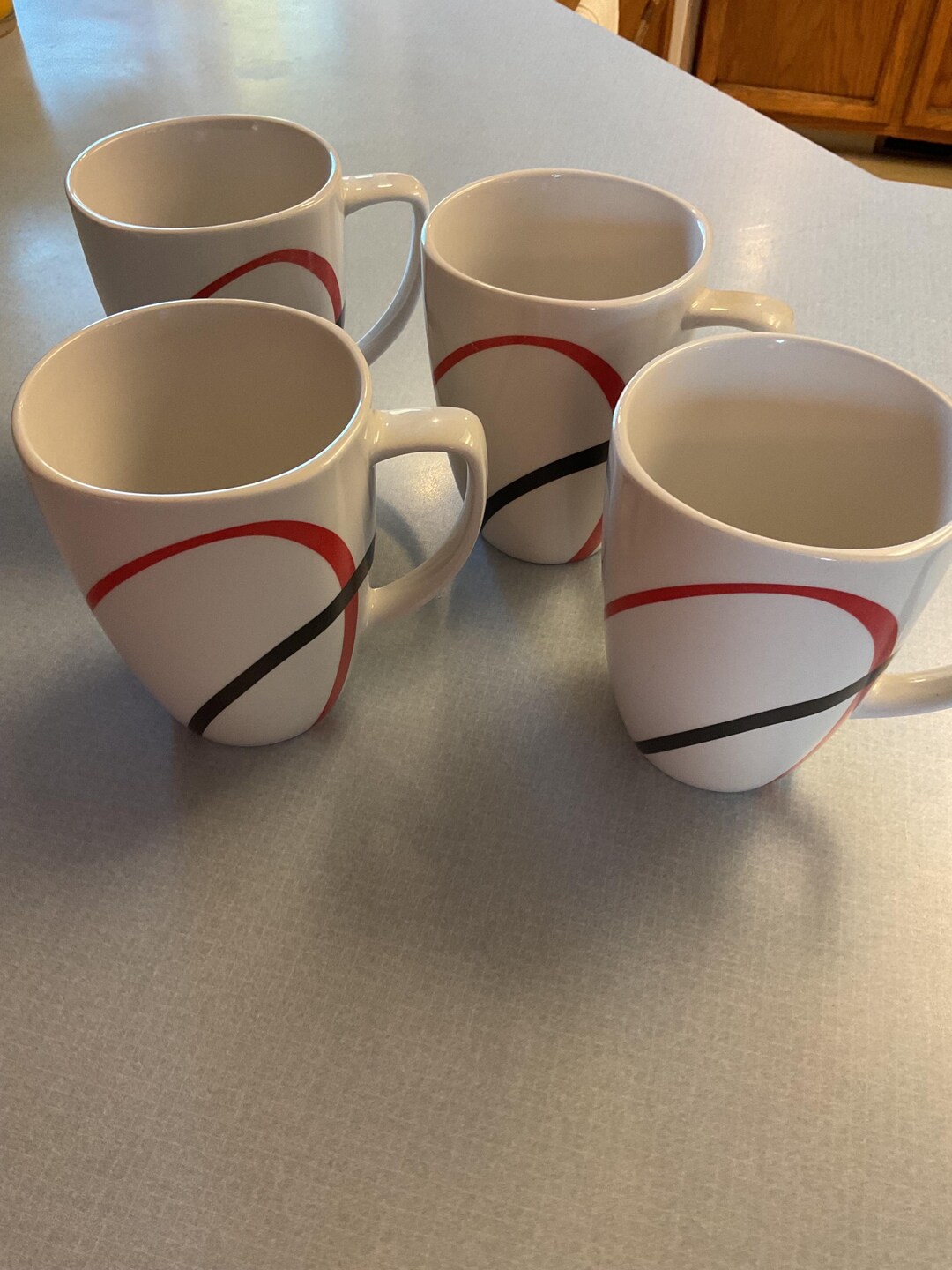 Set of 4 Corelle Red and Black Simple Lines Square Coffee Mugs ...
