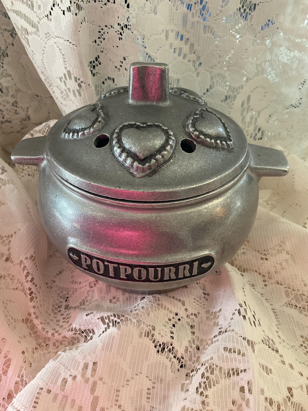 Vtg 90s Carson Pewter Potpourri Hearts Pot - Etsy
