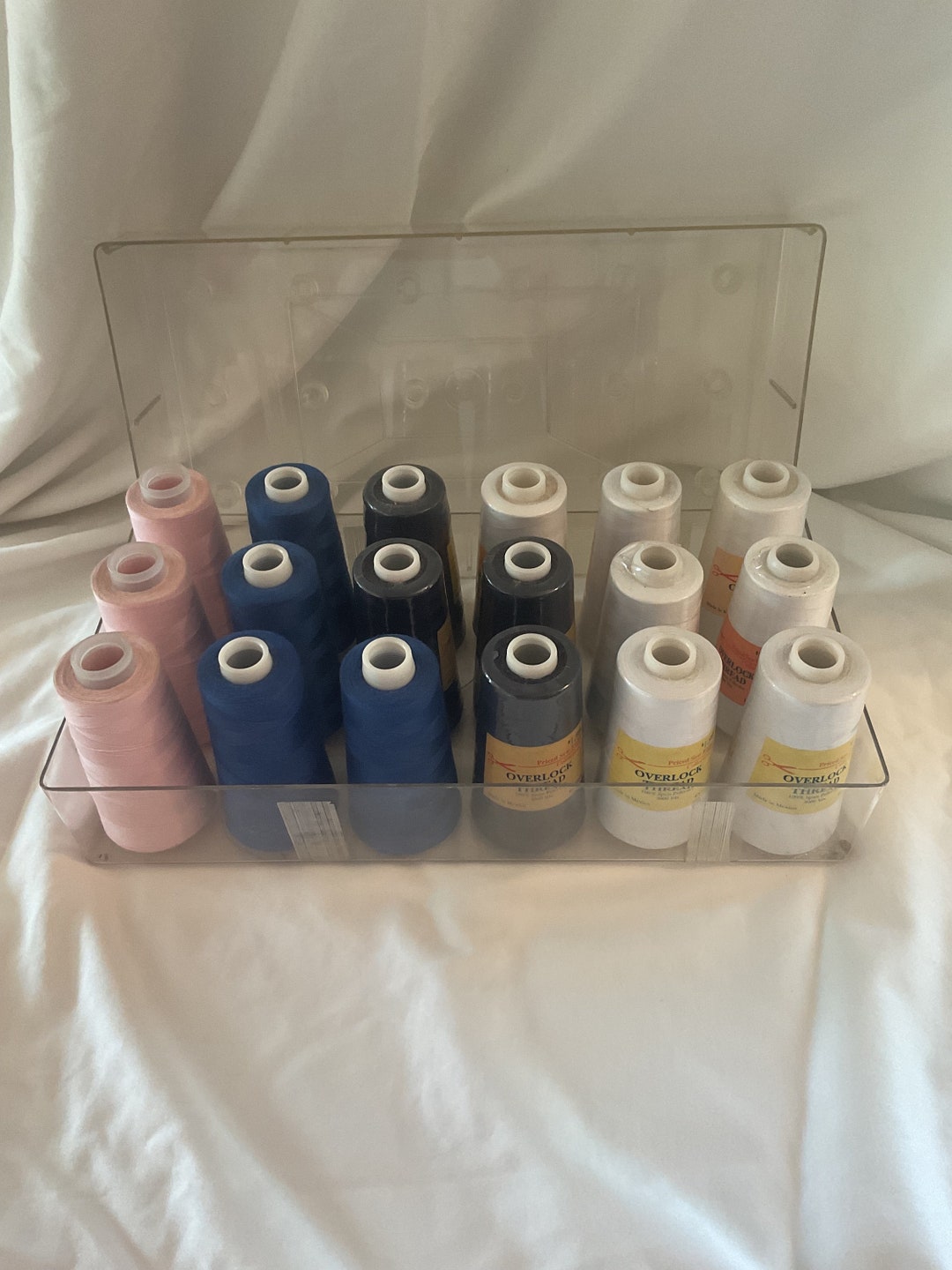 Vtg Lot of 18 Cones of Overlock Thread 3000 Yards About Each/ in Case ...