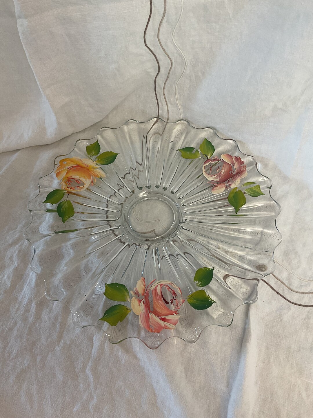 Vintage Clear Glass Cake Plate Platter Etsy