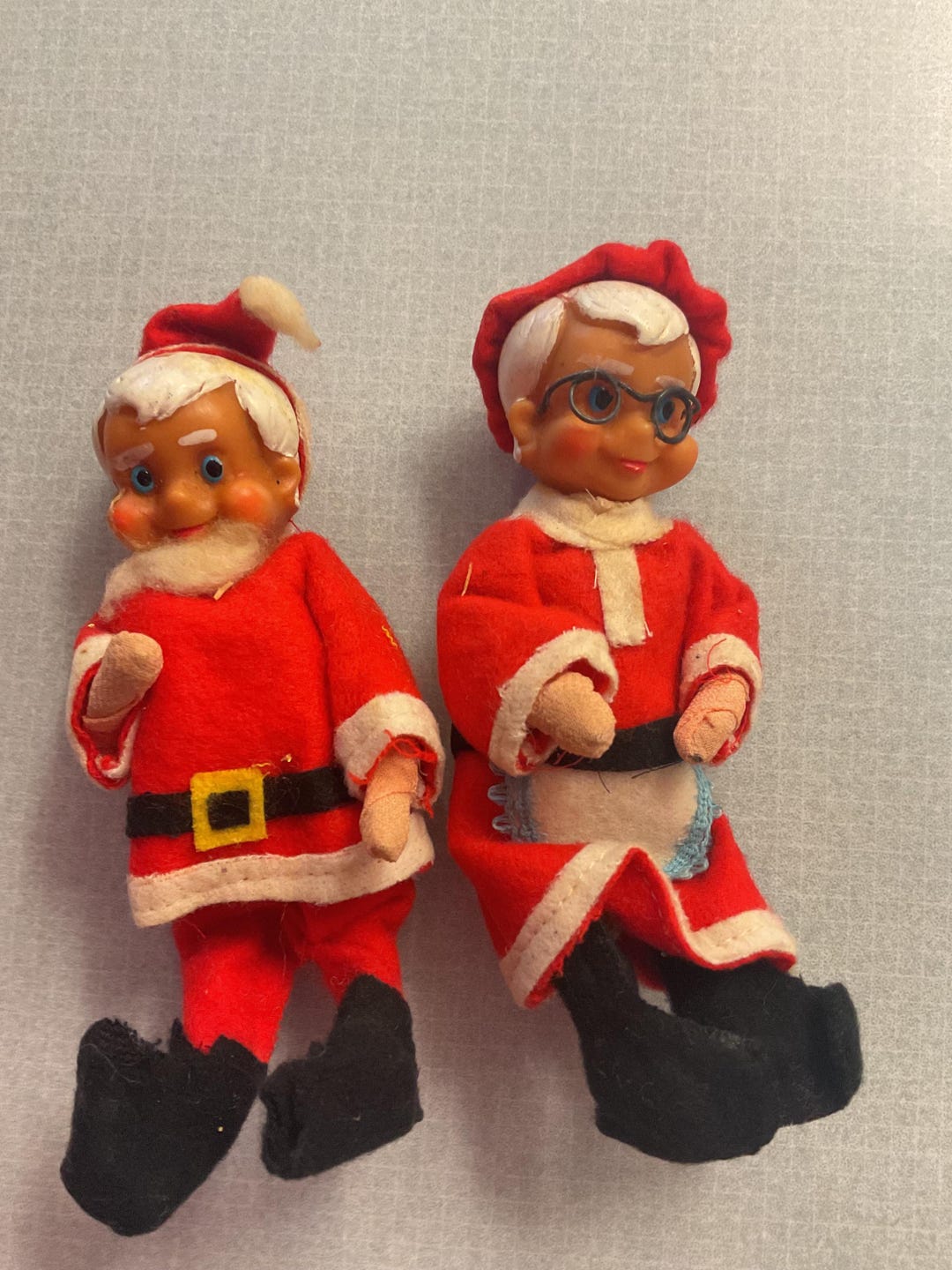 Vtg Set of 3 Pixies Santa and Mrs Claus , Red & White/ -green Felt Elf ...