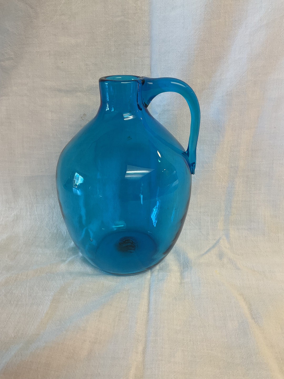 Vintage Mid Century Blenko Blue Blown Glass Jug - Etsy