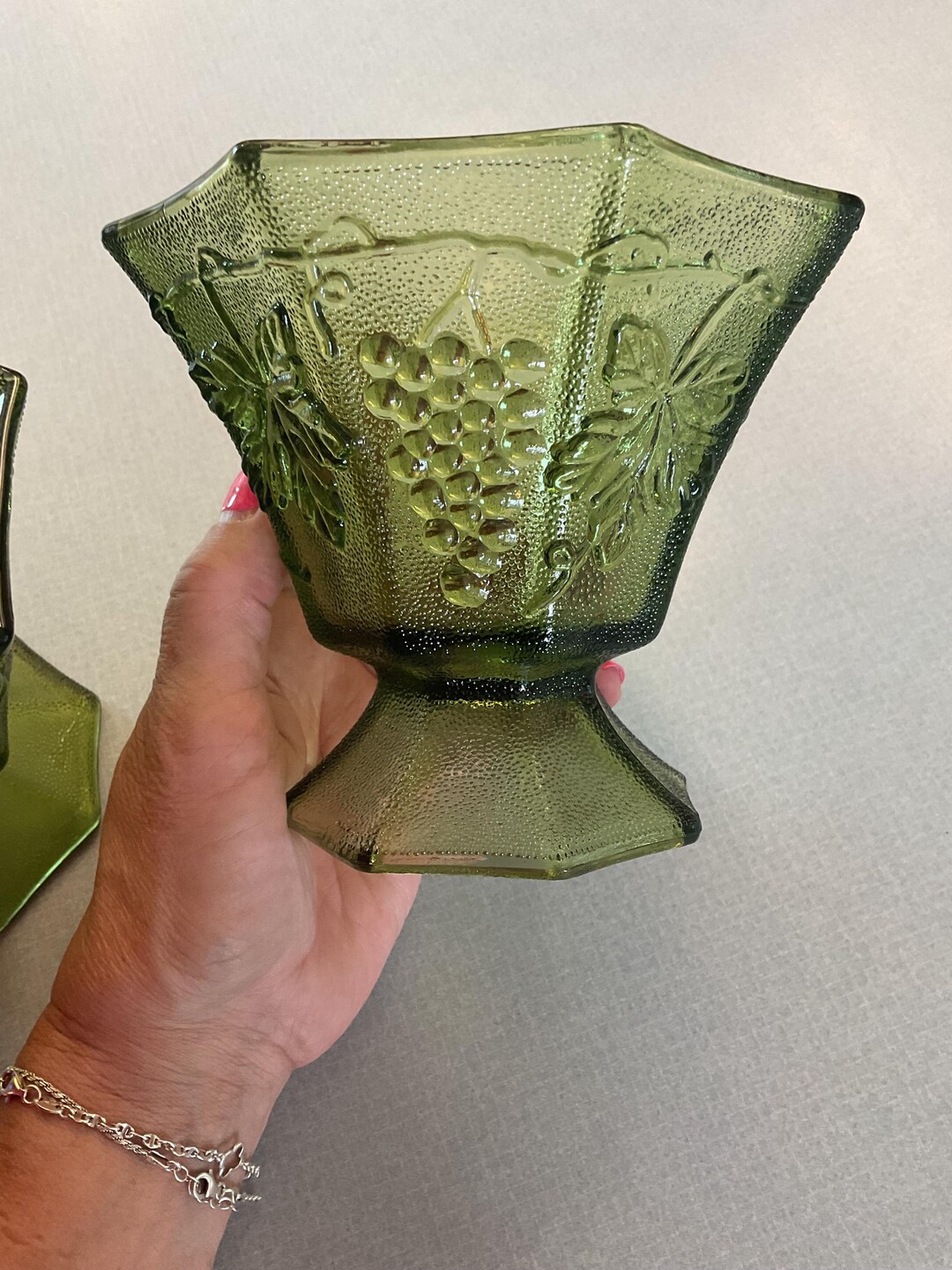 Vtg Anchor Hocking Avocado Green Octagon Candy Dish/ Decor / Set of 2 ...