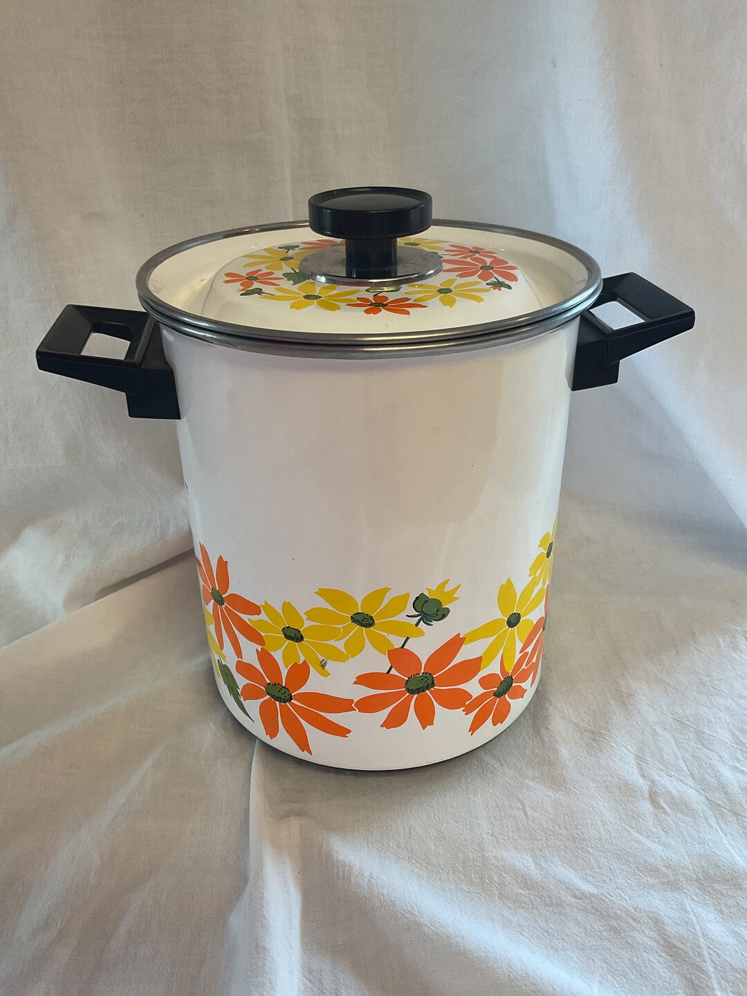 Vintage Ekco Country Garden Stock Pot Italy Porcelain Clad Cookware Mid ...