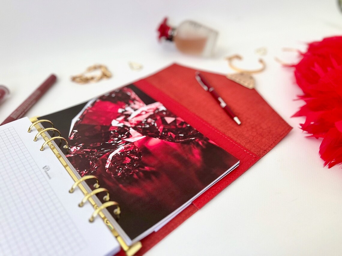 Red Planner, Natural Italian Leather Planner A5,planner, A5 Binder ...