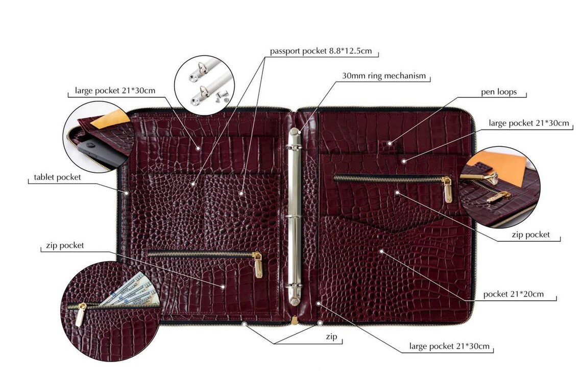 Pink Business Padfolio Leather Writing Folder A4 With Card Holder ...