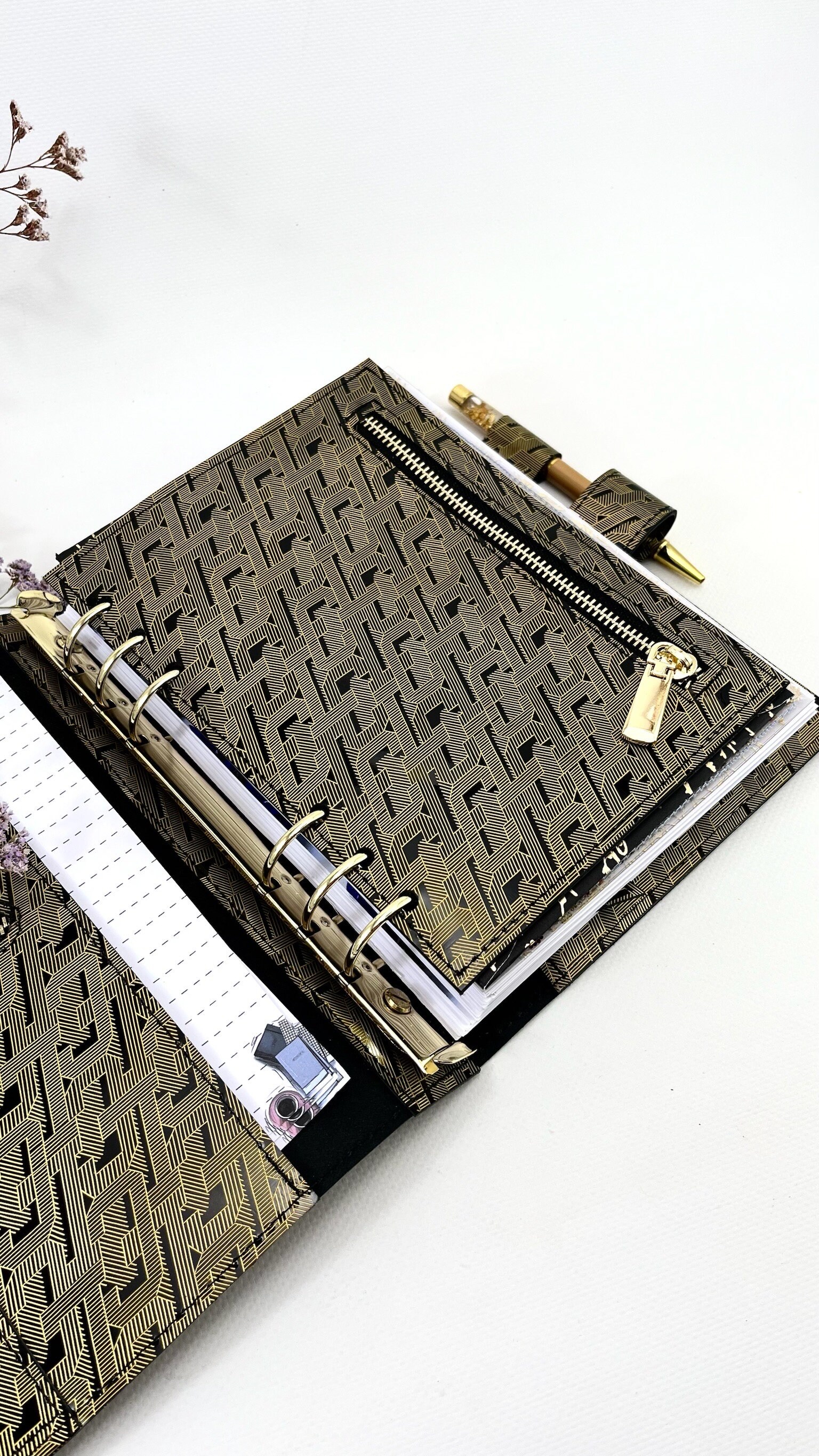 Black and Gold Leather Planner, A5 Binder, Ringbuch A5, Leather ...