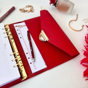 Red Planner, Natural Italian Leather Planner A5,planner, A5 Binder ...