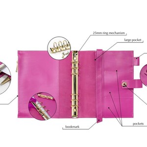 Natural PINK Leather Planner A5,planner, A5 Binder, Ringbuch A5 ...
