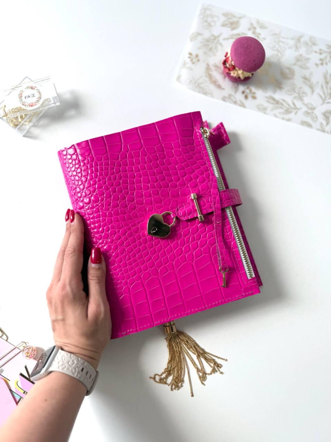 Natural Italian Leather Pink Planner A5, Ringbuch A5, Leather Template ...