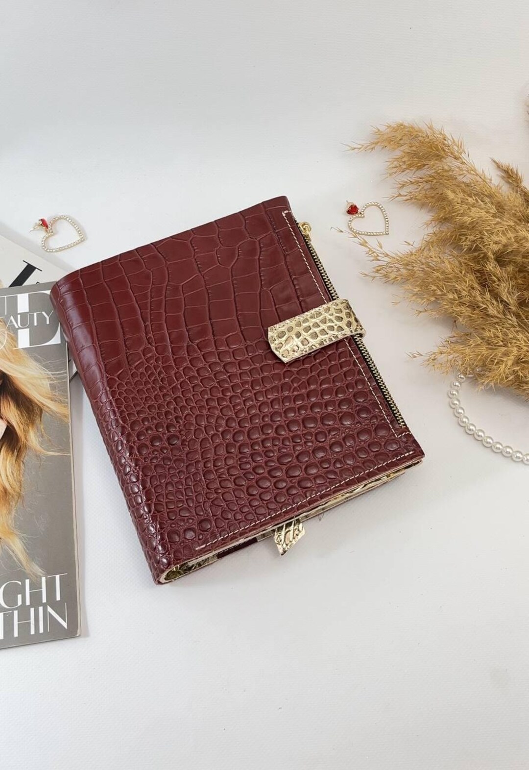Natural Italian Leather Planner A5, GOLD Leather Planner, Gold Leather ...