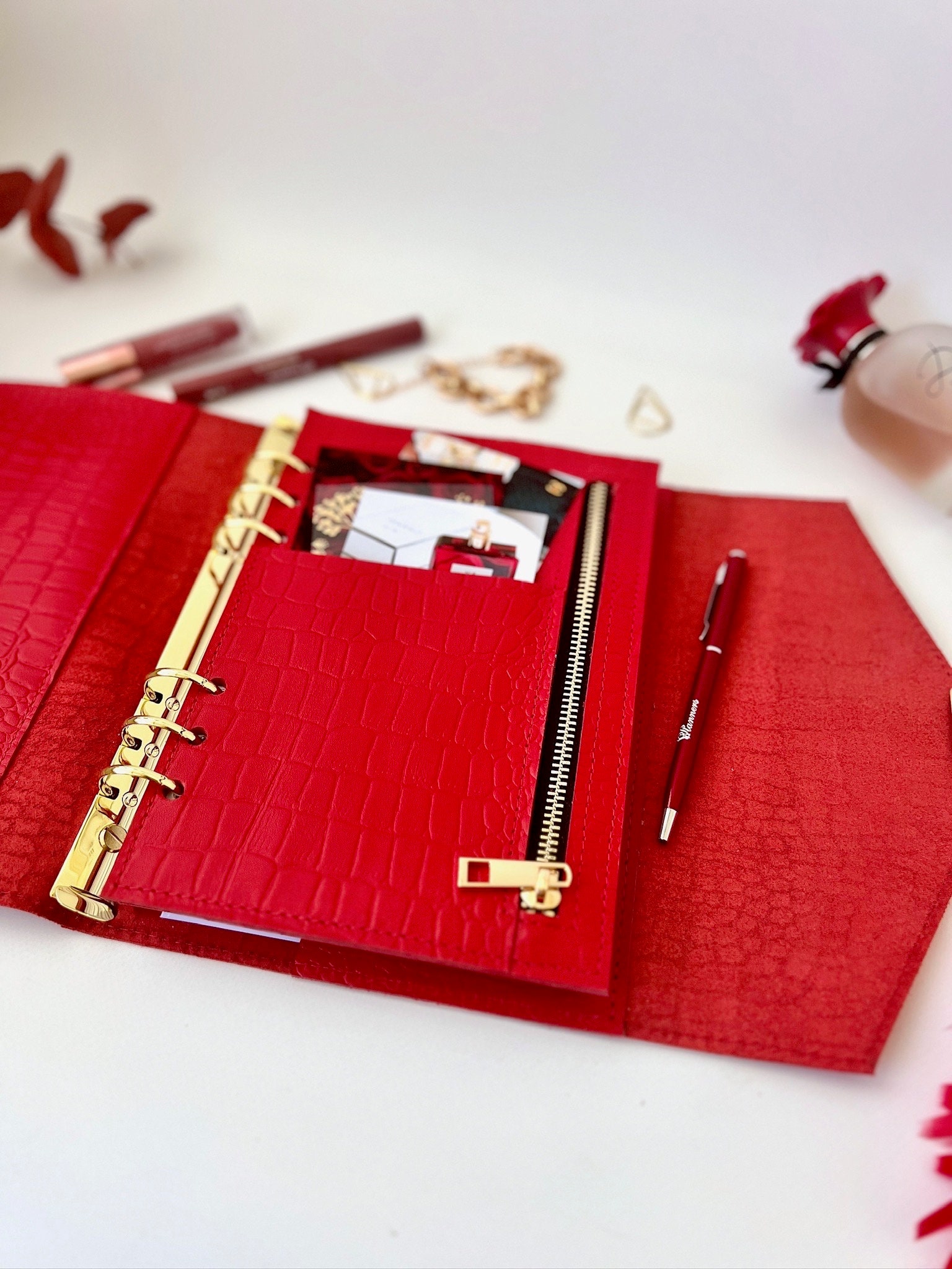 Red Planner, Natural Italian Leather Planner A5,planner, A5 Binder ...
