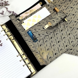 Black and Gold Leather Planner, A5 Binder, Ringbuch A5, Leather ...