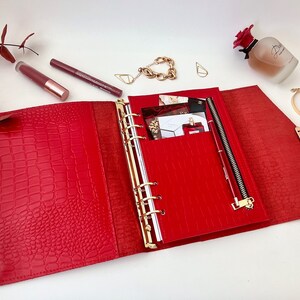 Red Planner, Natural Italian Leather Planner A5,planner, A5 Binder ...