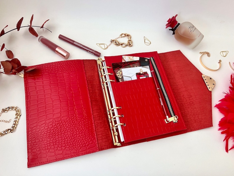 Red Planner, Natural Italian Leather Planner A5,planner, A5 Binder ...