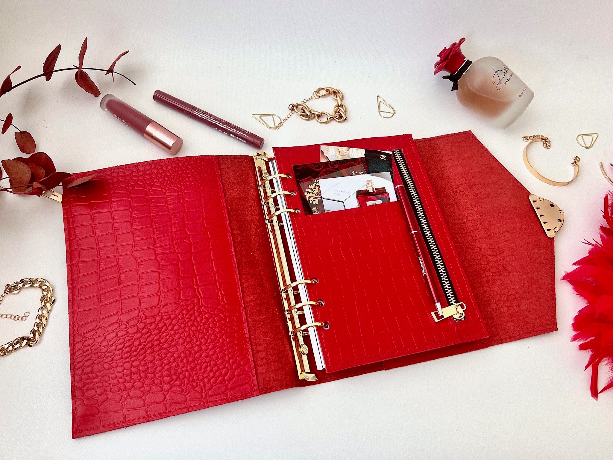 Red Planner, Natural Italian Leather Planner A5,planner, A5 Binder ...