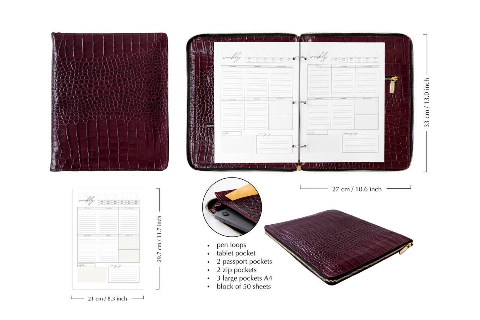 Pink Business Padfolio Leather Writing Folder A4 With Card Holder ...