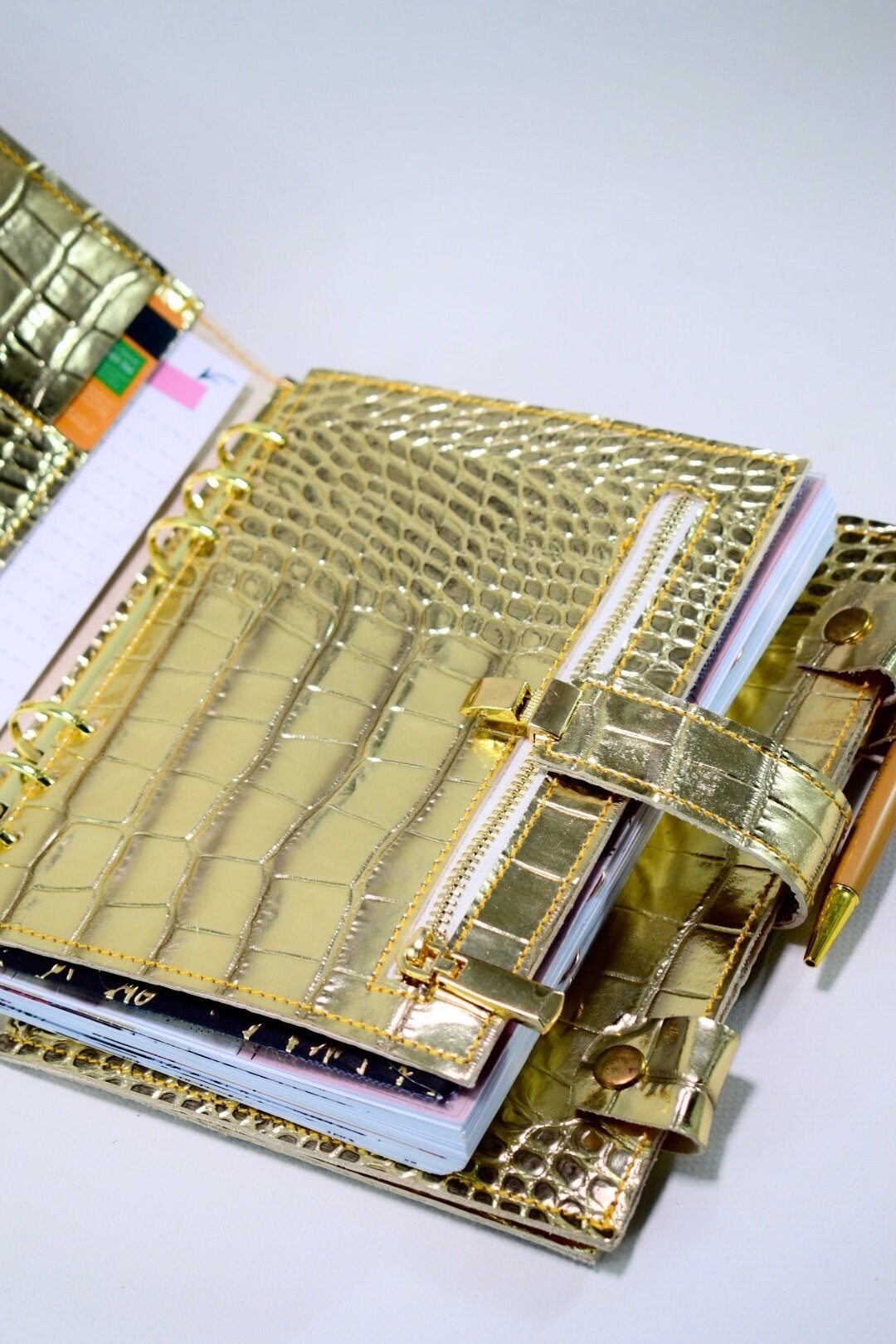 Gold Planner A5, Leather Planner, Planner Binder 6 Ring, Gold Leather ...