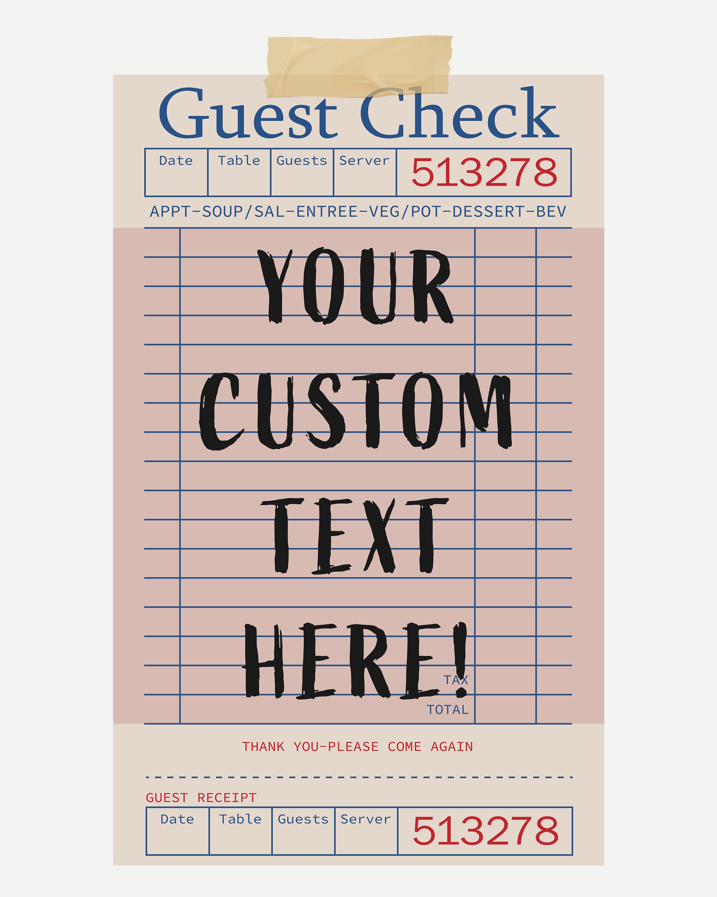 Custom Guest Check Digital Print - Etsy