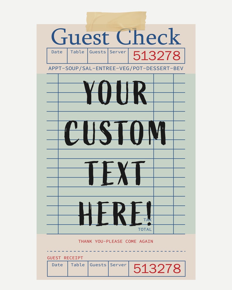 Custom Guest Check Digital Print - Etsy