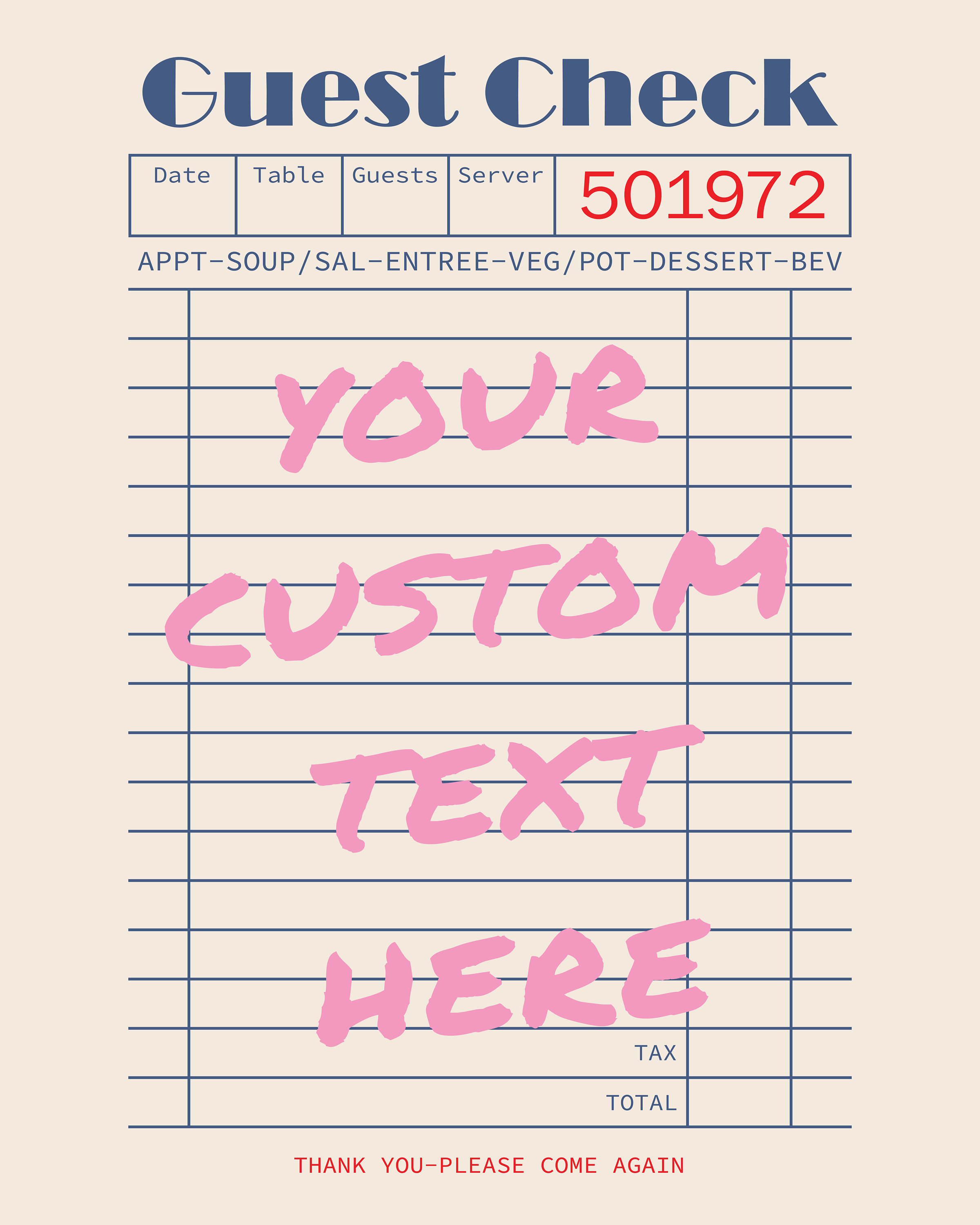 Custom Guest Check Digital Print - Etsy