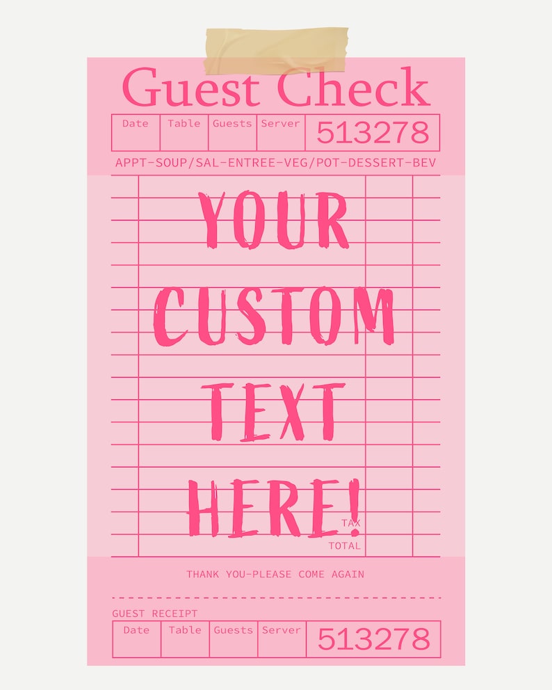 Custom Guest Check Digital Print - Etsy