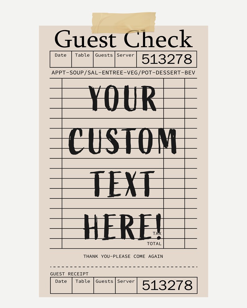 Custom Guest Check Digital Print - Etsy
