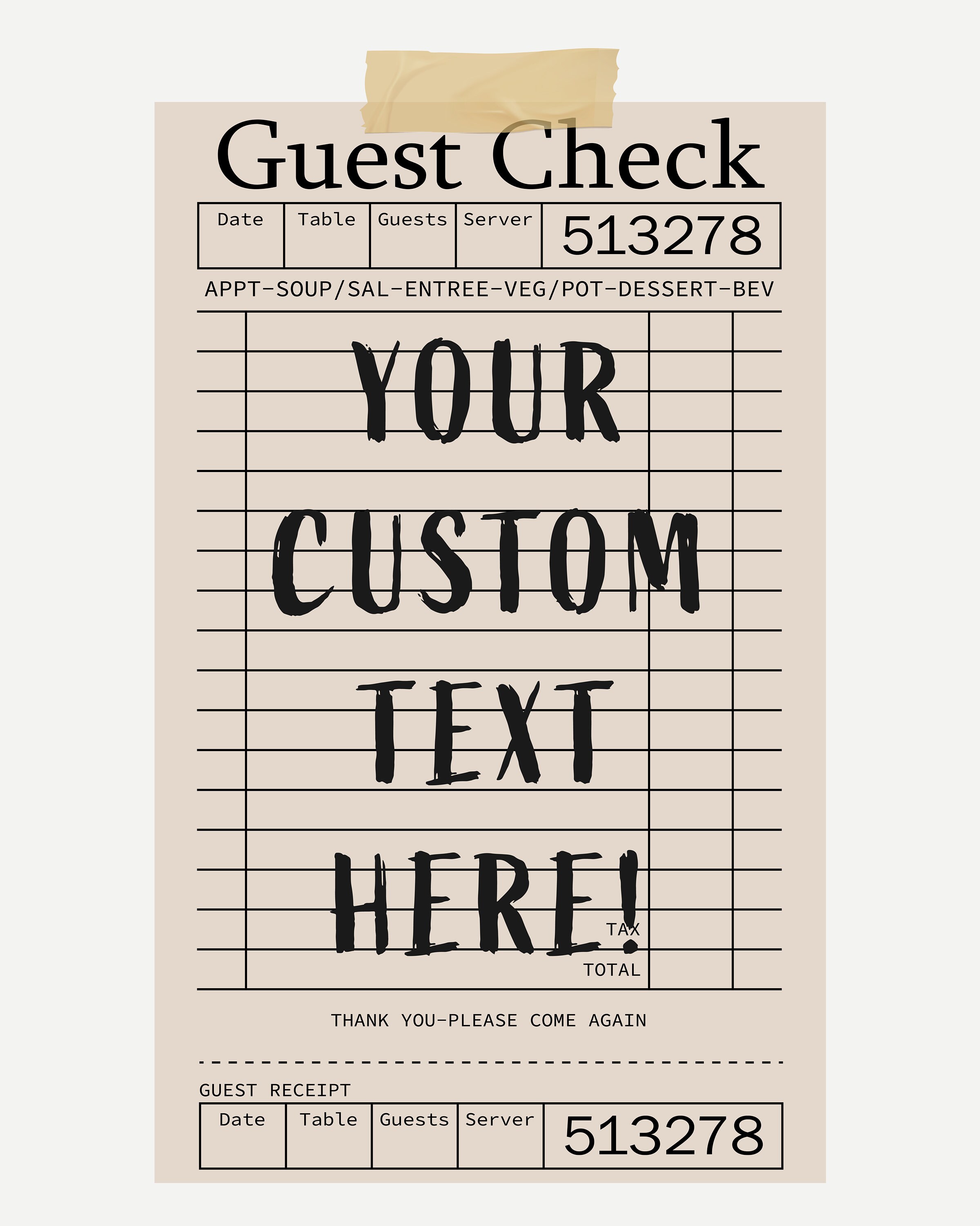 Custom Guest Check Digital Print - Etsy