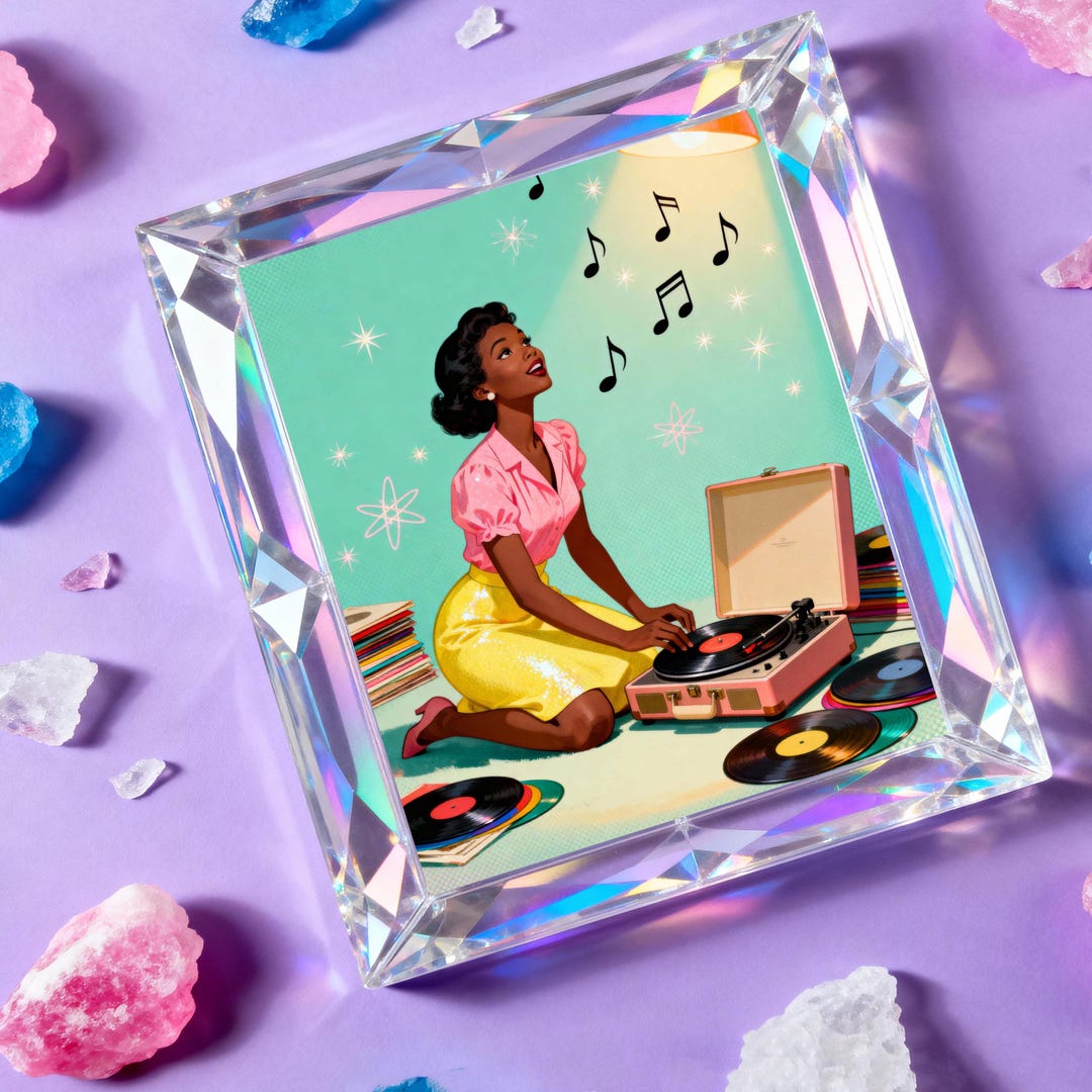 Retro Black Woman Record Player Art Print – Vintage Music Poster ...