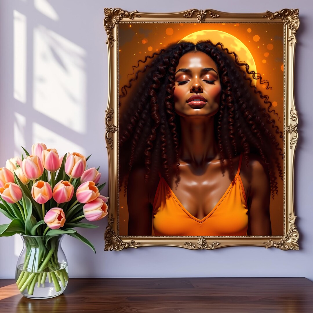 Black Girl Magic Art: Afro Woman Portrait, Orange Glow, Afrocentric ...
