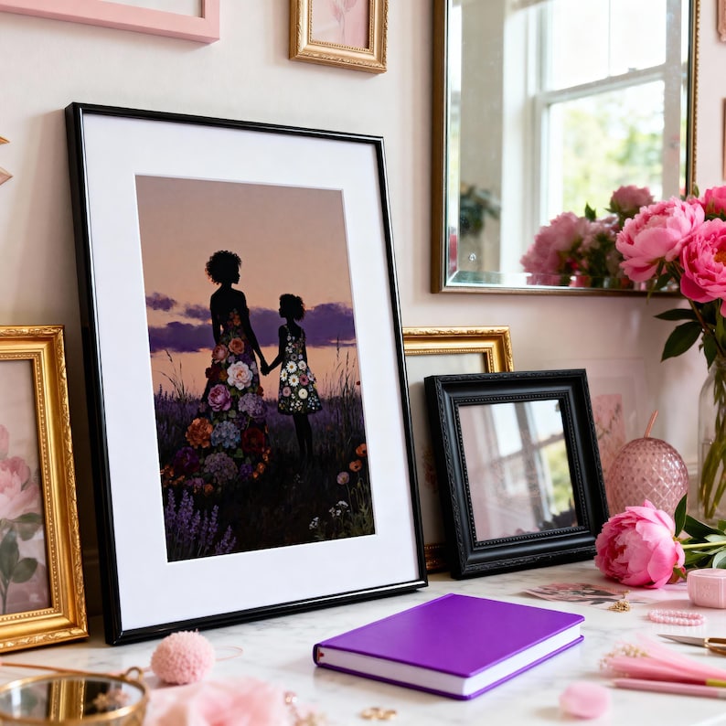 Black Mother Daughter Wall Art | Evening Meadow Floral Art Printable ...