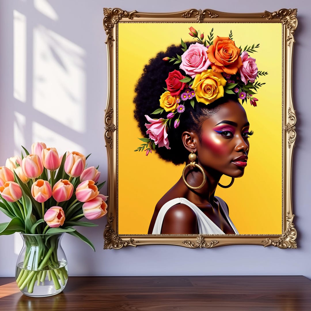 Black Girl Magic Art Print: Afro Woman With Flower Crown (digital ...