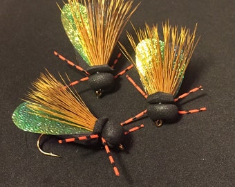 4-pack Foam Bullethead Cicada Size 6 Foam Body Stonefly Dry Fly - Hand ...
