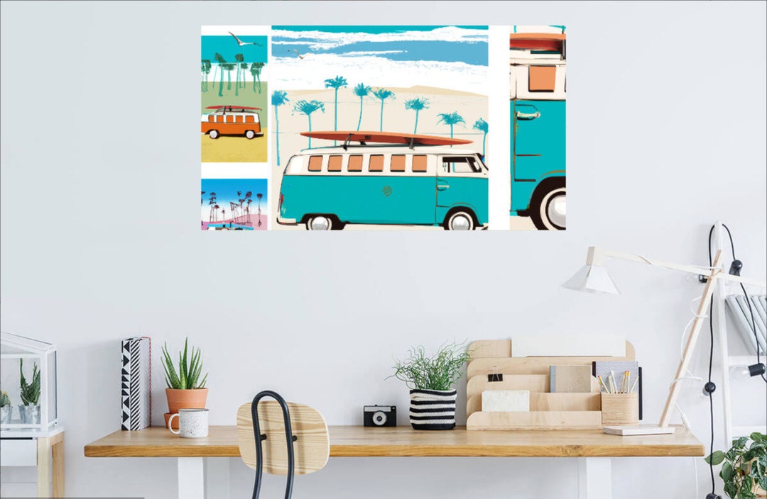 Beach Print VW Bus Print Camper Van Decor Surf Poster Retro Van Print ...