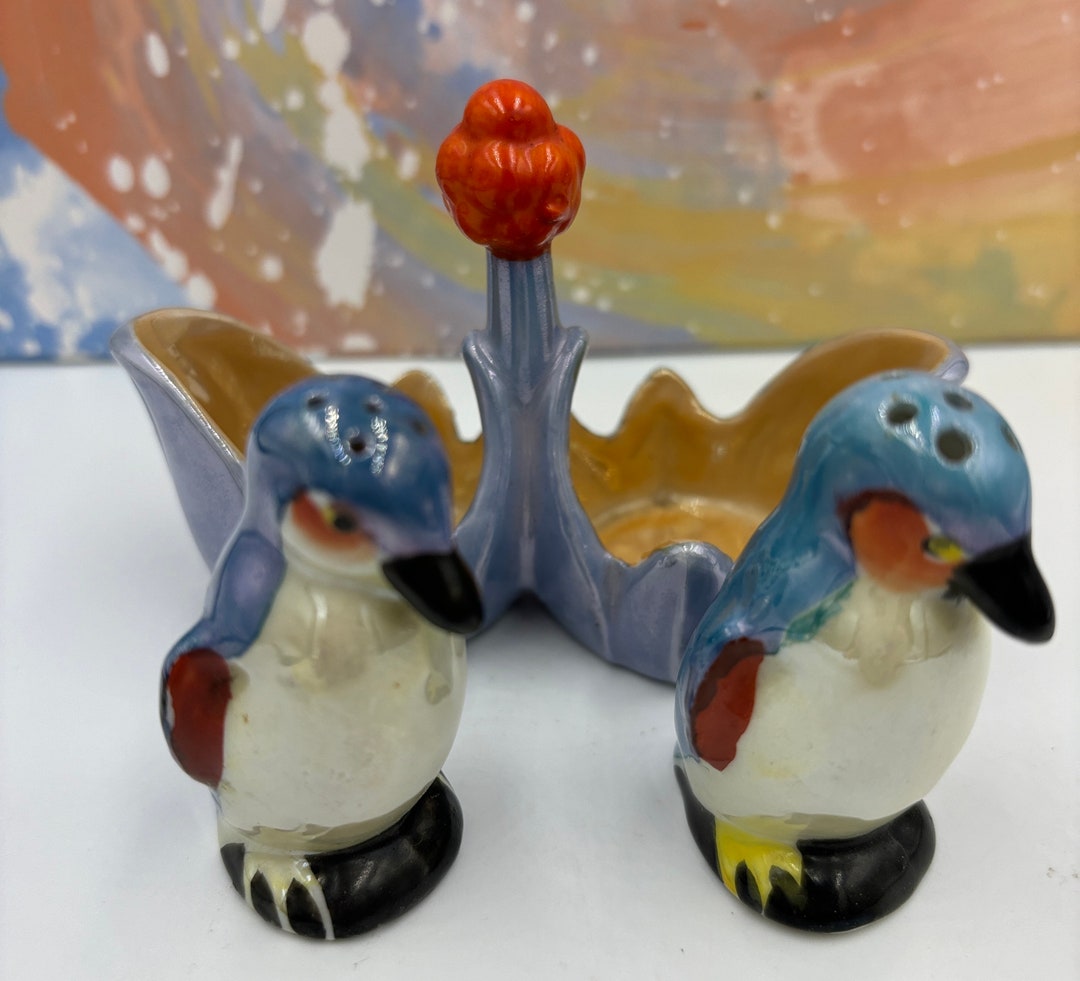 Penguin Salt and Pepper Shakers With Stand. Vintage Set - Etsy