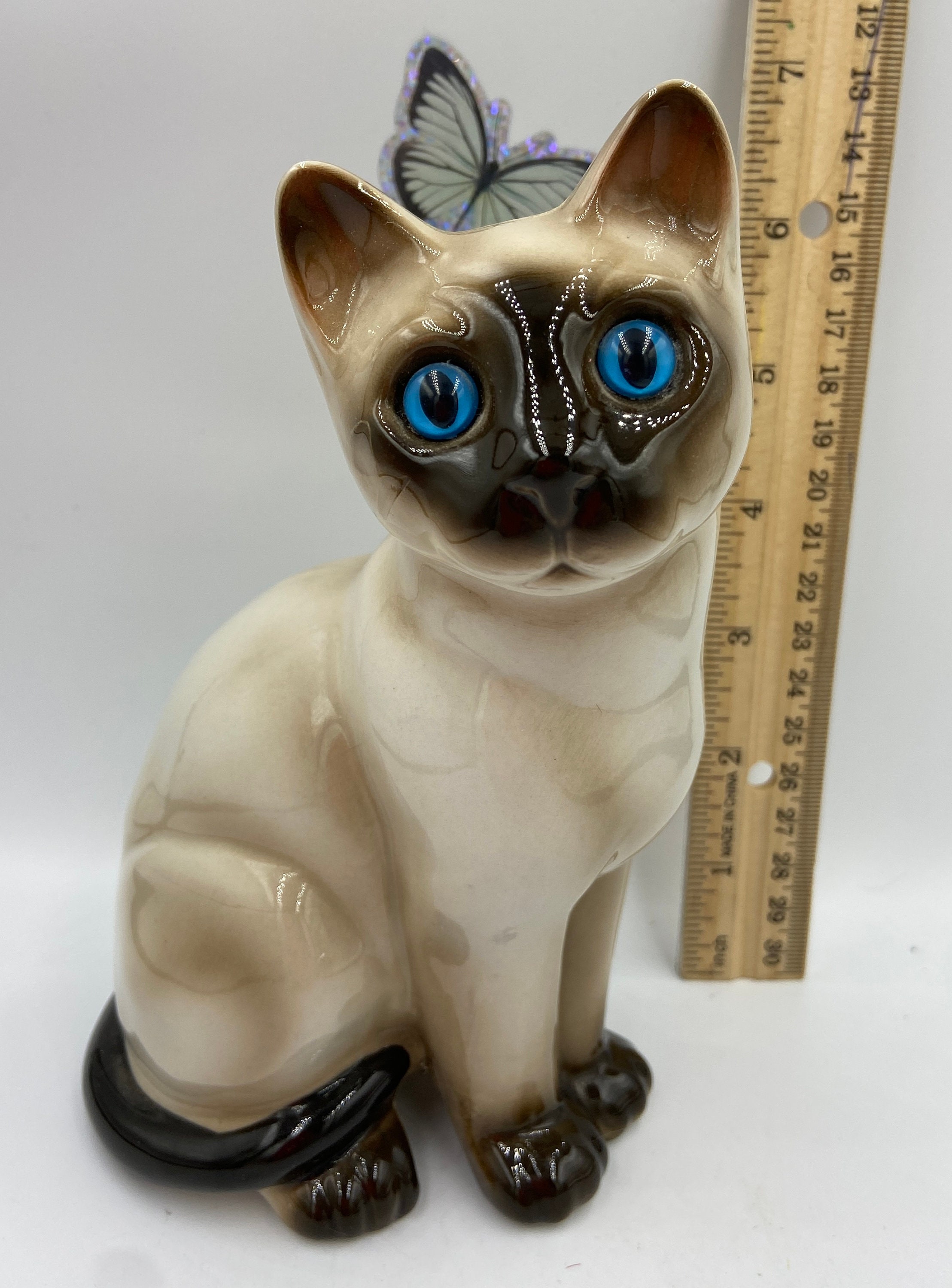 Cat Figurine Siamese Cat Sitting Pose Blue Eyes - Etsy