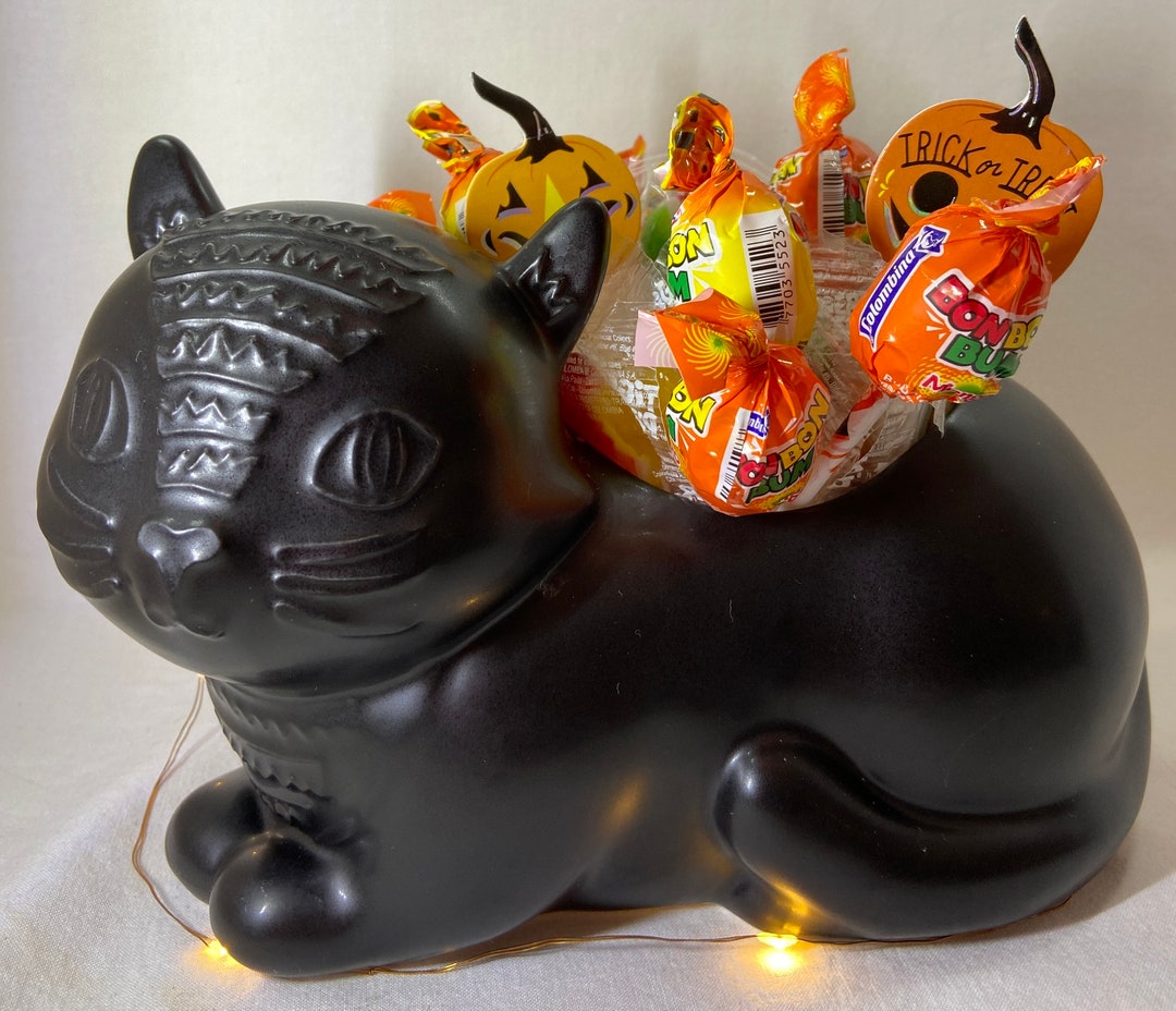 Halloween Ceramic Black Cat Candy Bowl 9" X 5.5" Rare - Etsy