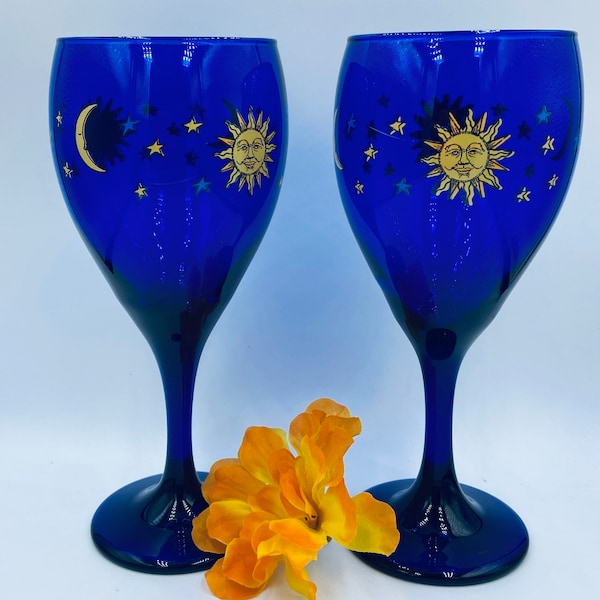 Moon and Stars Wine Glasses - Etsy