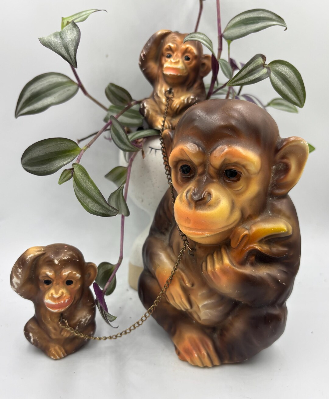 Kenmar Monkey Chained Family Figurines Mama & 2 Babies Japan. - Etsy