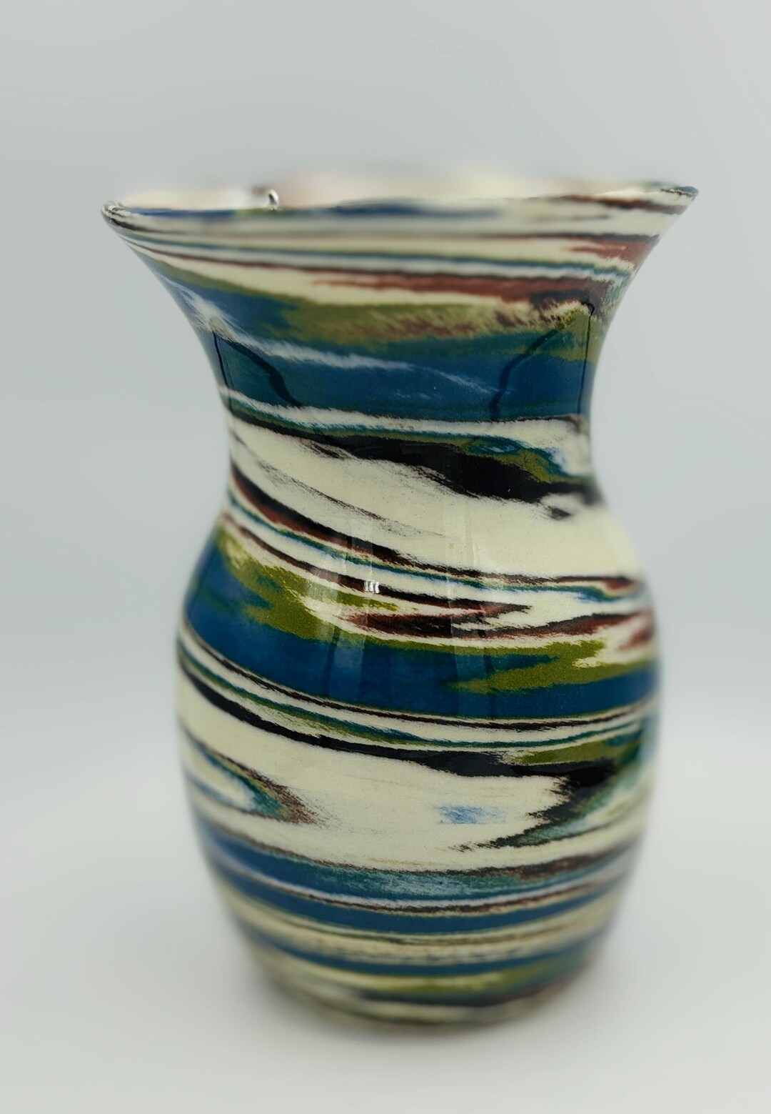 Vintage Desert Sands Art Pottery Colorful Swirls Glossy 5" Vase Blue ...