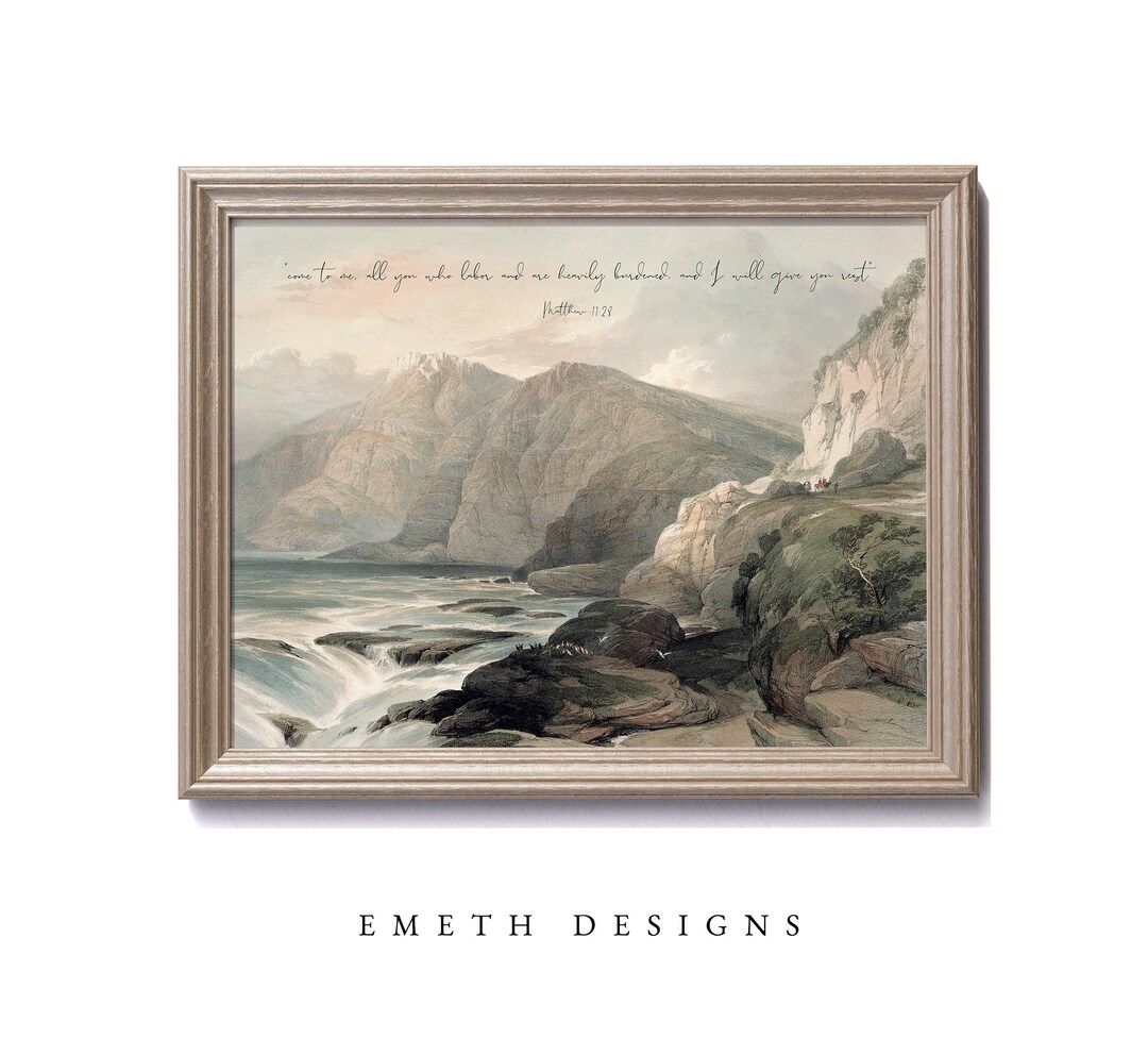 PRINTABLE Bible Verse Wall Art Matthew 11:28 Vintage Scripture Wall Art ...