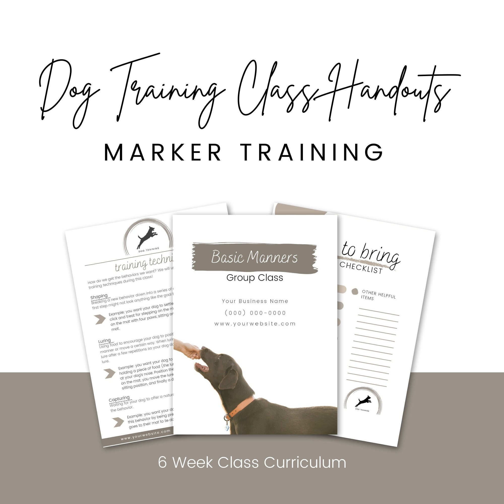 Dog Training Class Template | Dog Training Group Class Handouts ...