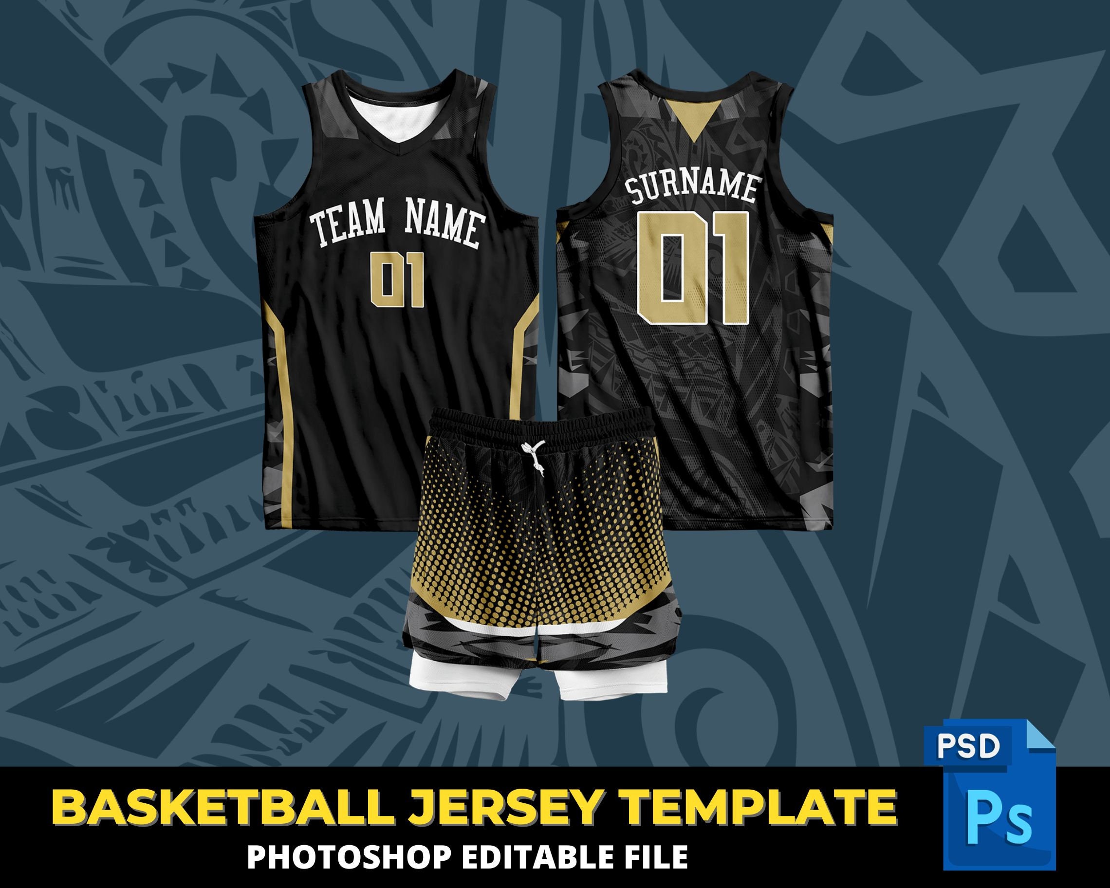 Full Sublimation Editable Basketball Jersey Template | Photoshop Format ...