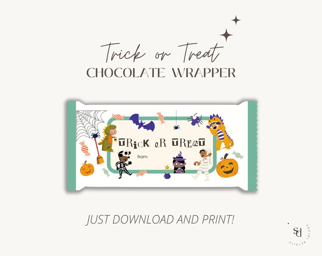 Trick or Treat Candy Bar Wrapper Halloween Treat Bag Topper - Etsy