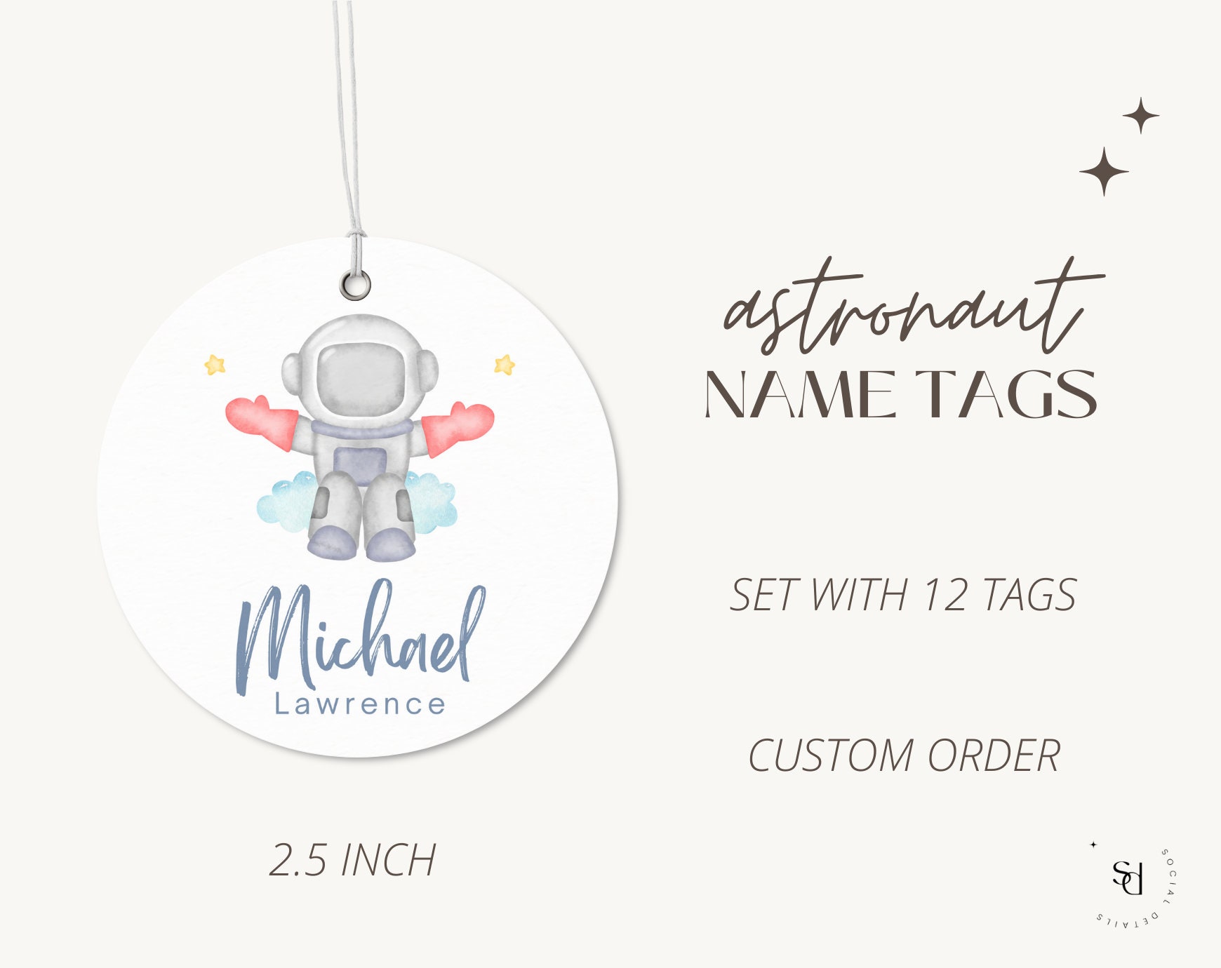 Name Tags for Kids Circular Name Tag Astronaut Gift Tag - Etsy