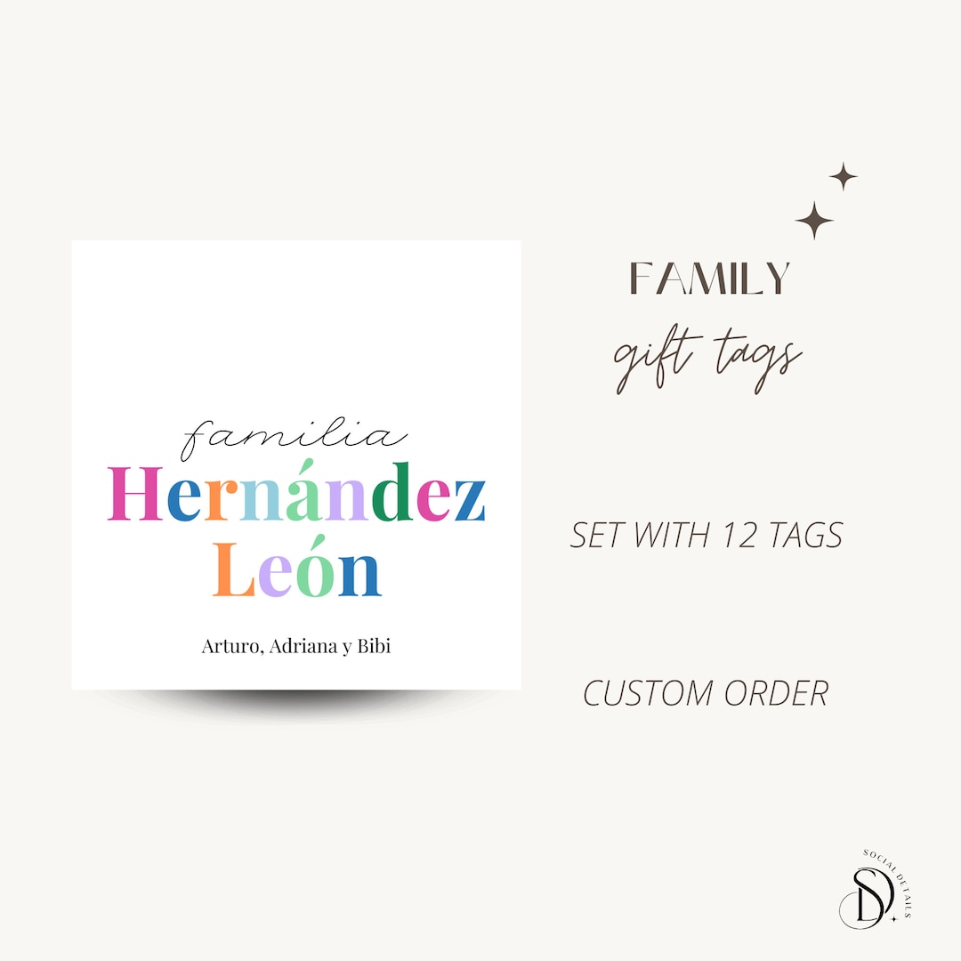 Personalized Family Gift Tags, Custom Order, Colorful Gift Tags, Set of ...