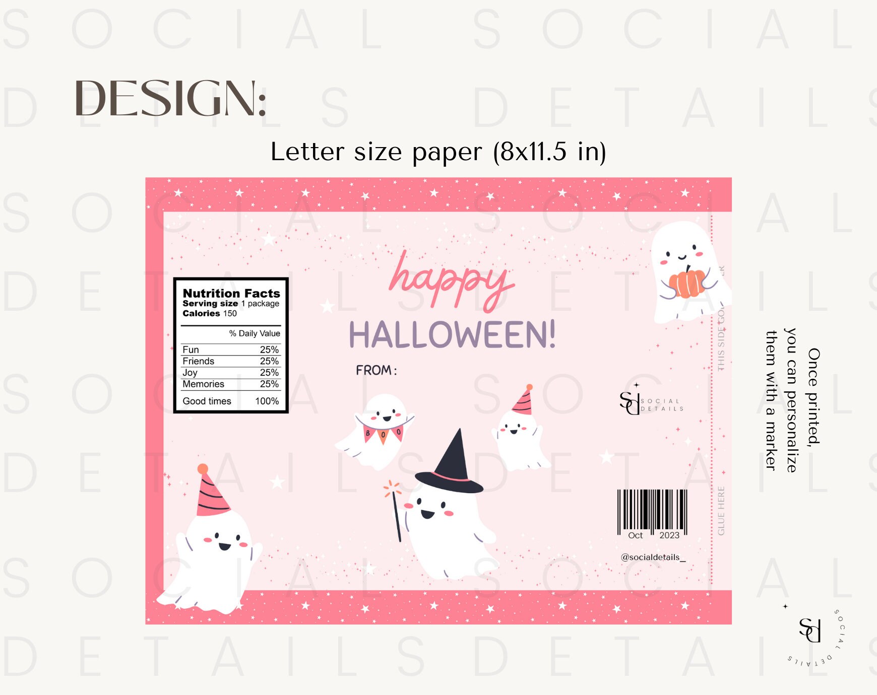 Pink Halloween Chip Bag Wrapper INSTANT DOWNLOAD Cute - Etsy